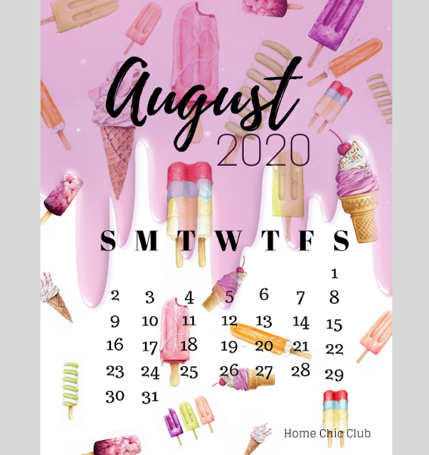 August 2020 Free Printable Calendar | Home Chic Club: August 2020 Free ...