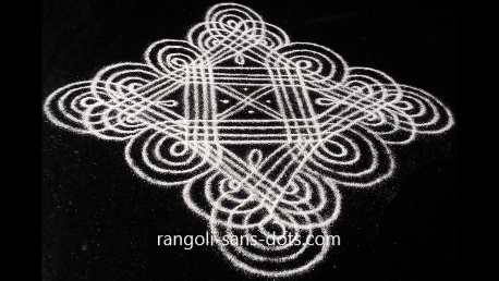 Straight line kolam step by step images