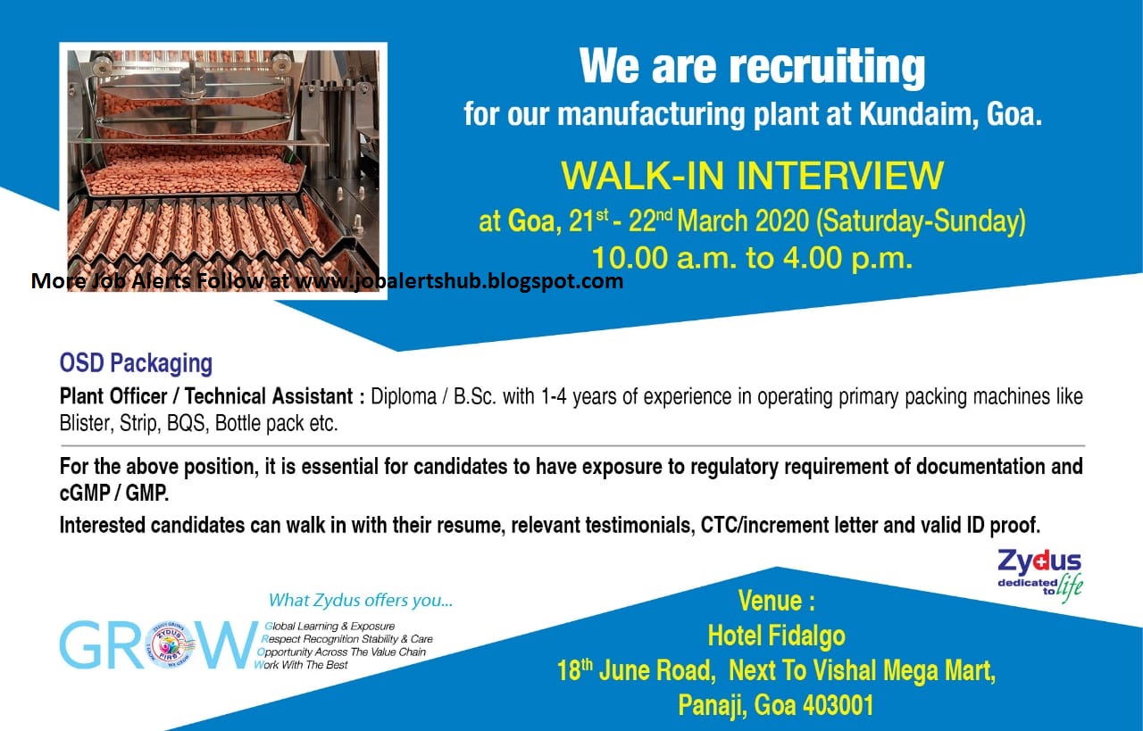 Zydus Cadila - Walk-In Interviews at Goa on 21st & 22nd Mar' 2020 - JOB ... Zydus Cadila - Walk-In Interviews at Goa on 21st & 22nd Mar' 2020 - JOB ...