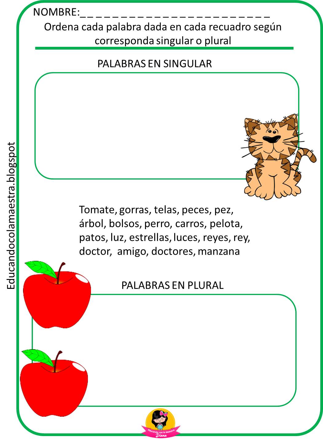 Educando Con La Maestra Singular Y Plural Fichas De Actividades