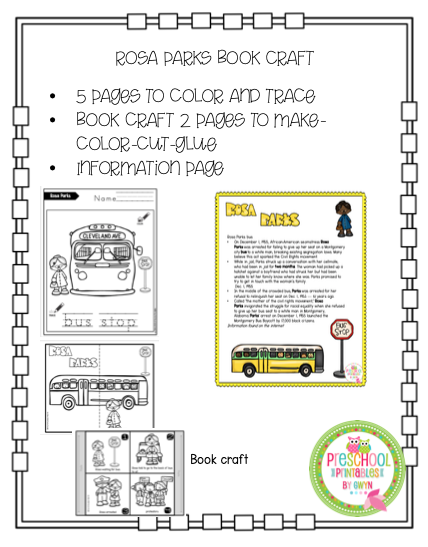 Rosa Parks Book Craft and More ~ Preschool Printables