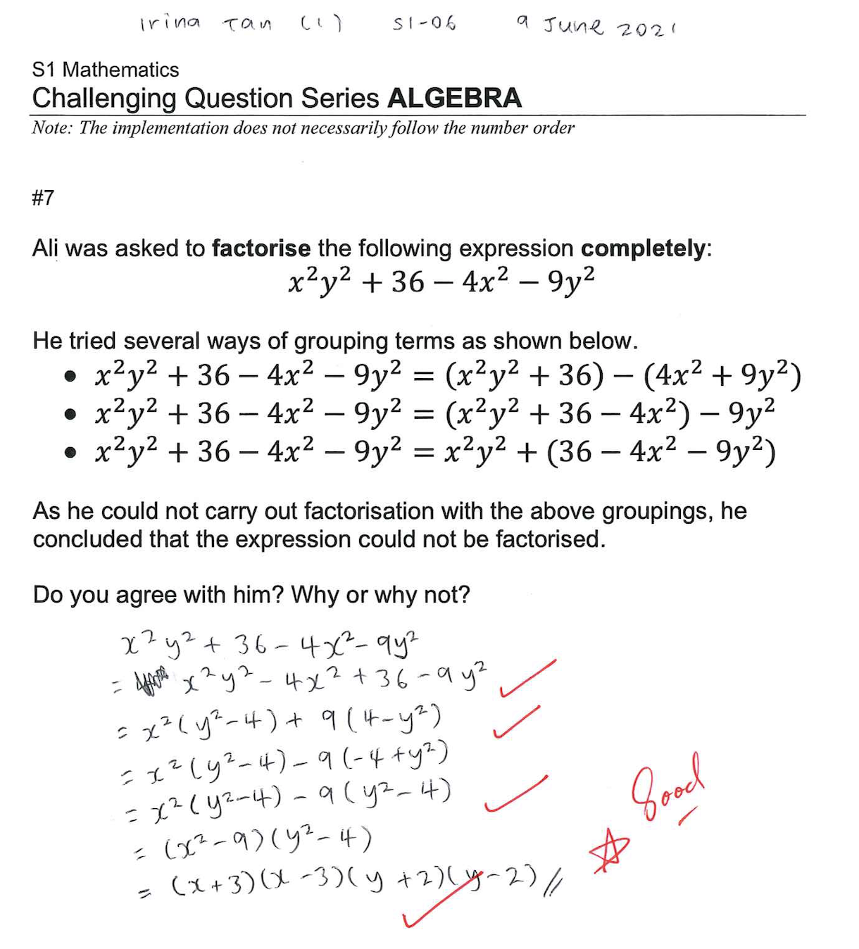 2021 S1-06 Mathematics: [Challenging Question] Algebra - Factorisation ...