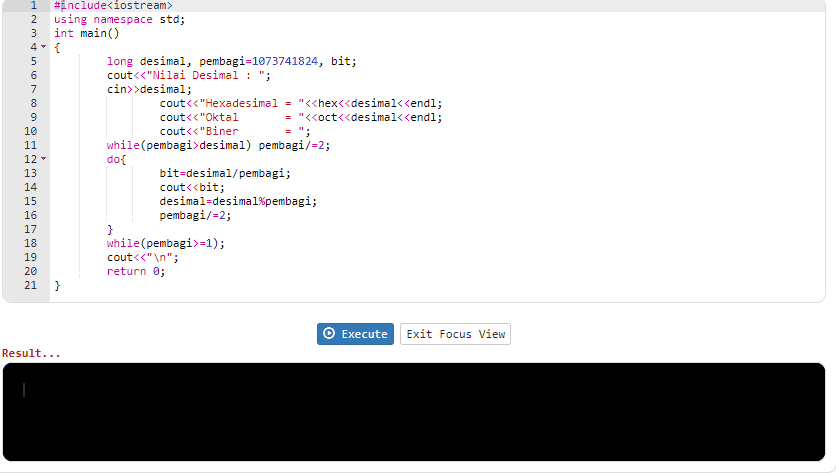 Contoh Program C++ : Konversi Bilangan Hexadesimal, Oktal , Biner.