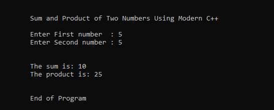 Free Programming Source Codes And Computer Programming Tutorials Sum And Product Of Two Numbers