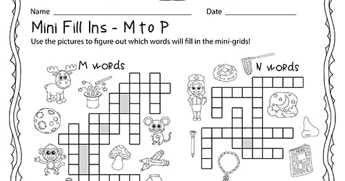 The Puzzle Den: Two Free Puzzles - M to P Mini Fill Ins and Picto-Idioms #1