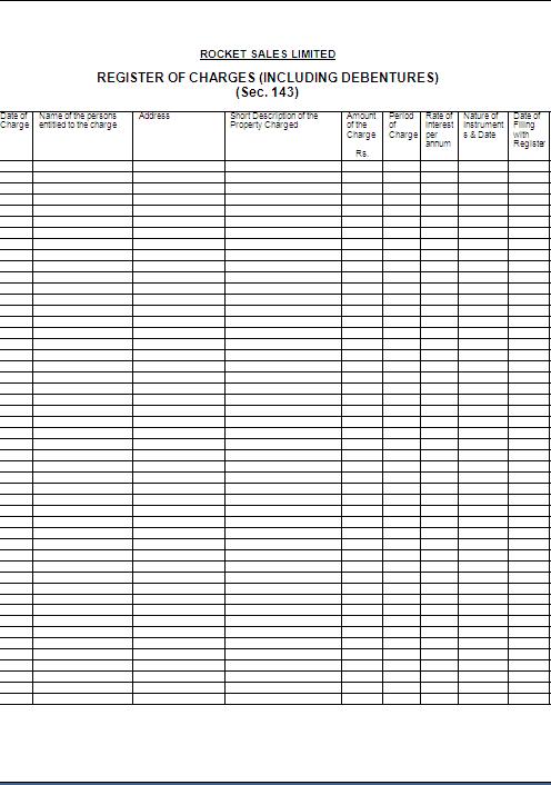 Register of Charges as per Companies Act 2013 in Word - Excel Format