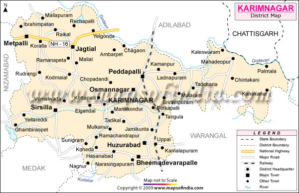 Telangana: Karimnagar Route Map