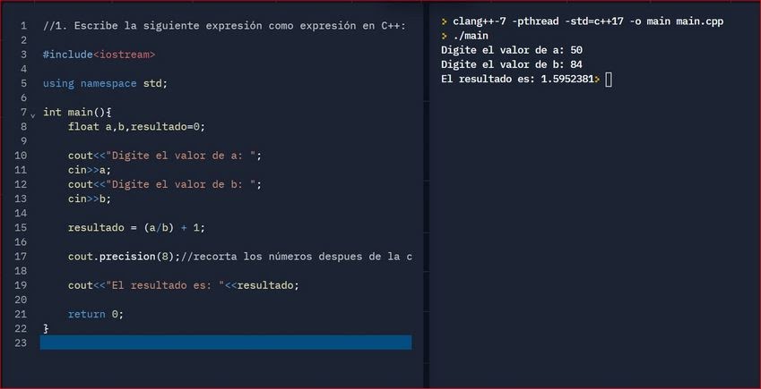 Aprendiendo C#, Python, C++, A.I, BASIC...: Expresión (a/b)+1