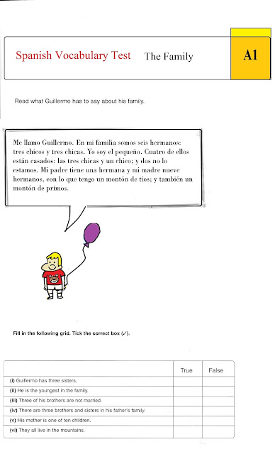 Spanish Test: Spanish Vocabulary Test. The family A1