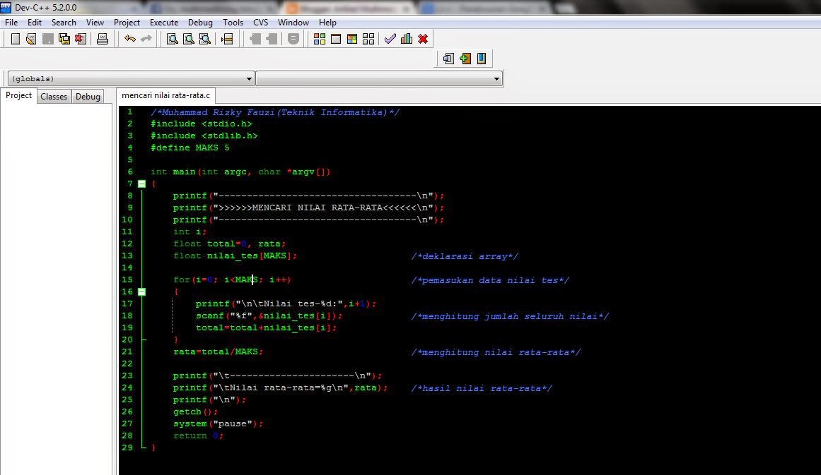 Coding Mencari Nilai Rata-Rata Dengan Bahasa C ~ Catatan Anak Kuliah