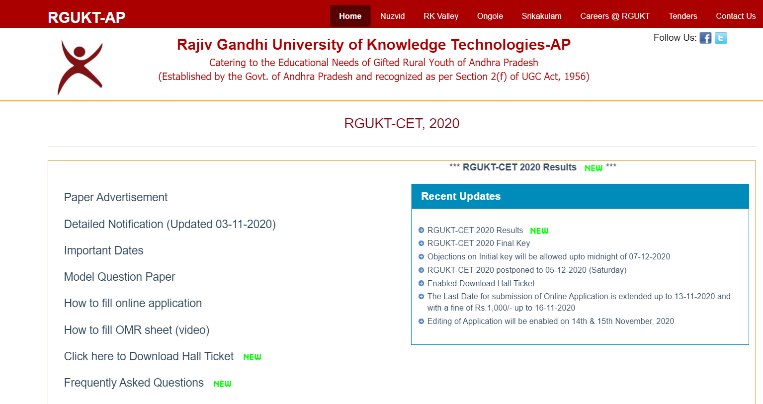 RGUKT CET 2020 RESULTS