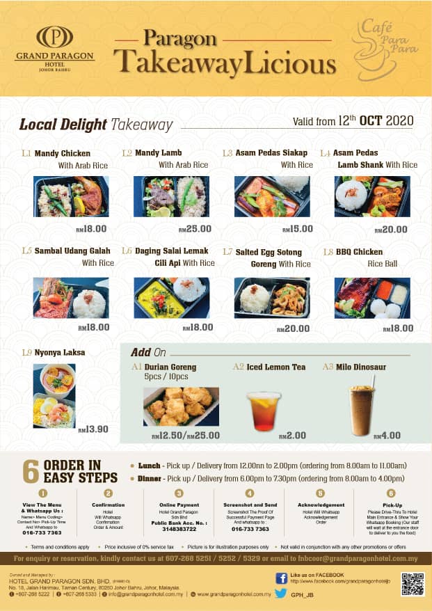 Jom Order Menu Paragon TakeawayLicious by Grand Paragon Hotel, Johor Bahru!
