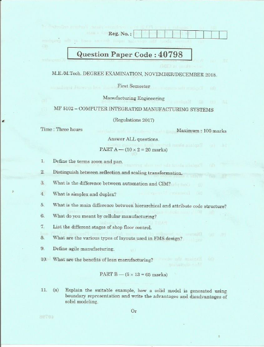 Anna University MF 5102 Computer Integrated Manufacturing Systems ...