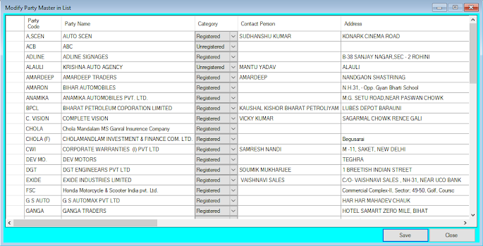 Modify Party List in Bulk like Excel Sheet Help Guide