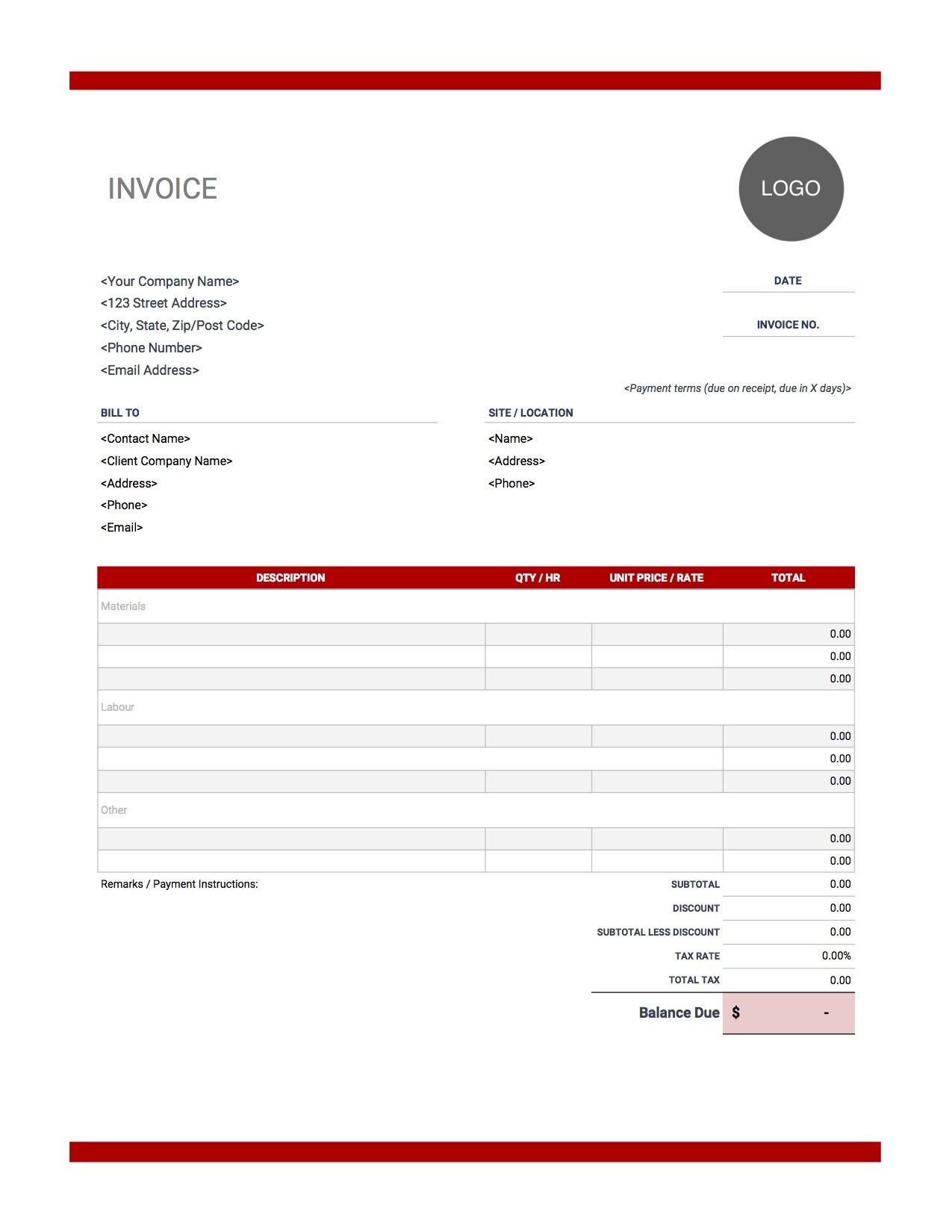 Subcontractor Invoice Form - Invoice Template