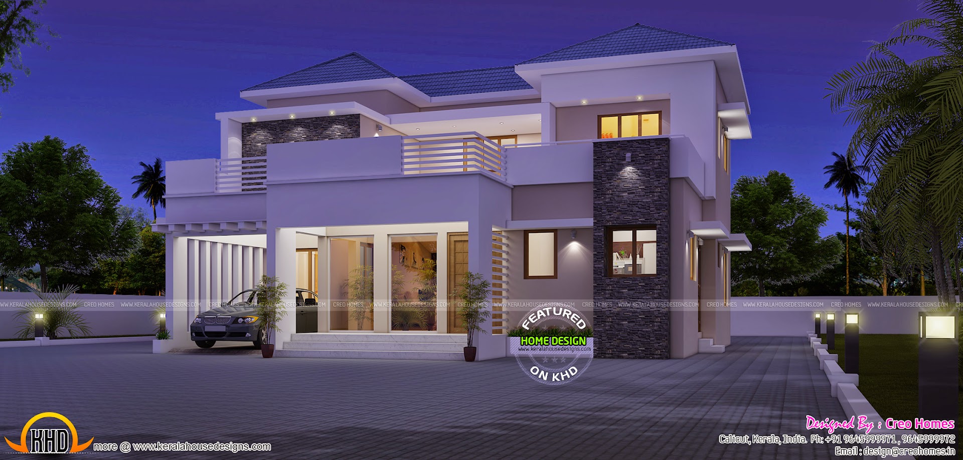 Beautiful contemporary night view - Kerala Home Design and Floor Plans ...