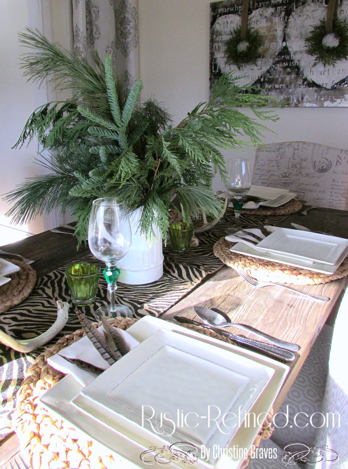 Rustic Winter Tablescape with Animal Print and Antlers to warm up any ...