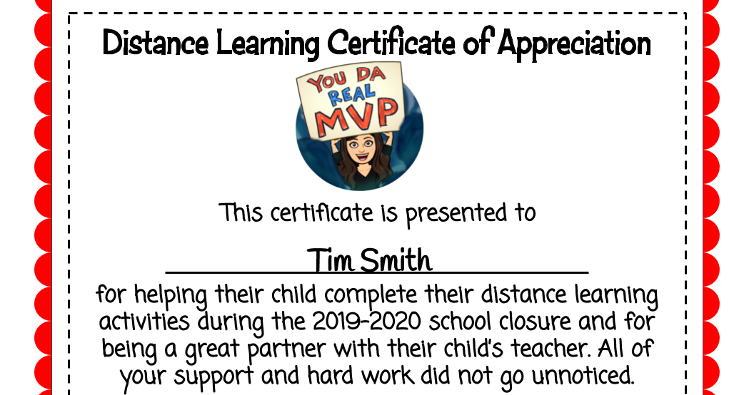Templates for Teachers: Distance Learning Parent Certificate