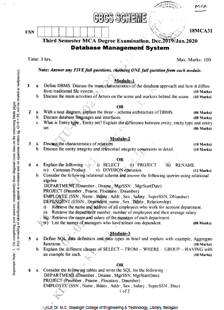 Visvesvaraya Technological University MCA. (CBCS) Third Semester ...