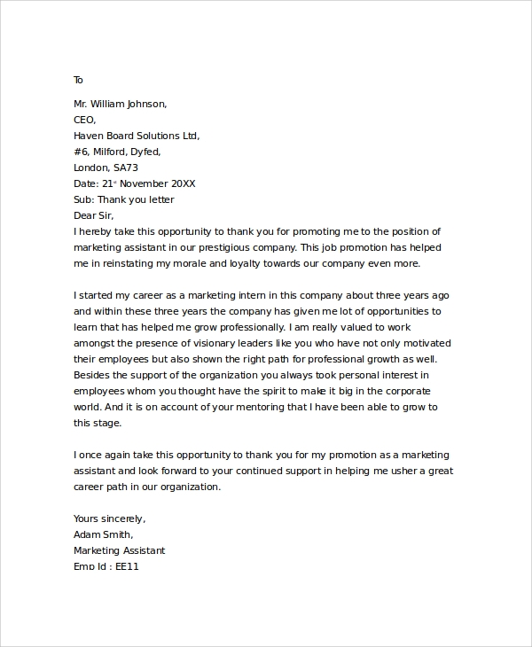 Thank You For Your Support Letter ~ Thankyou Letter