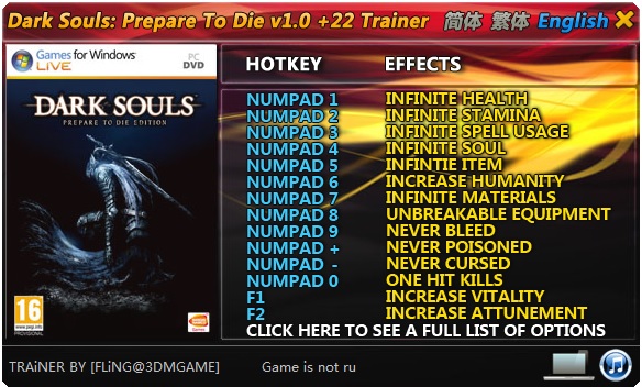 Dark Souls Game Trainers: DARK SOULS PTD.PLUS+22 TRaiNer |FLING|