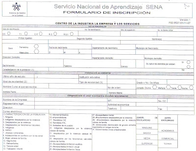 SENA: FORMATO DE INSCRIPCION