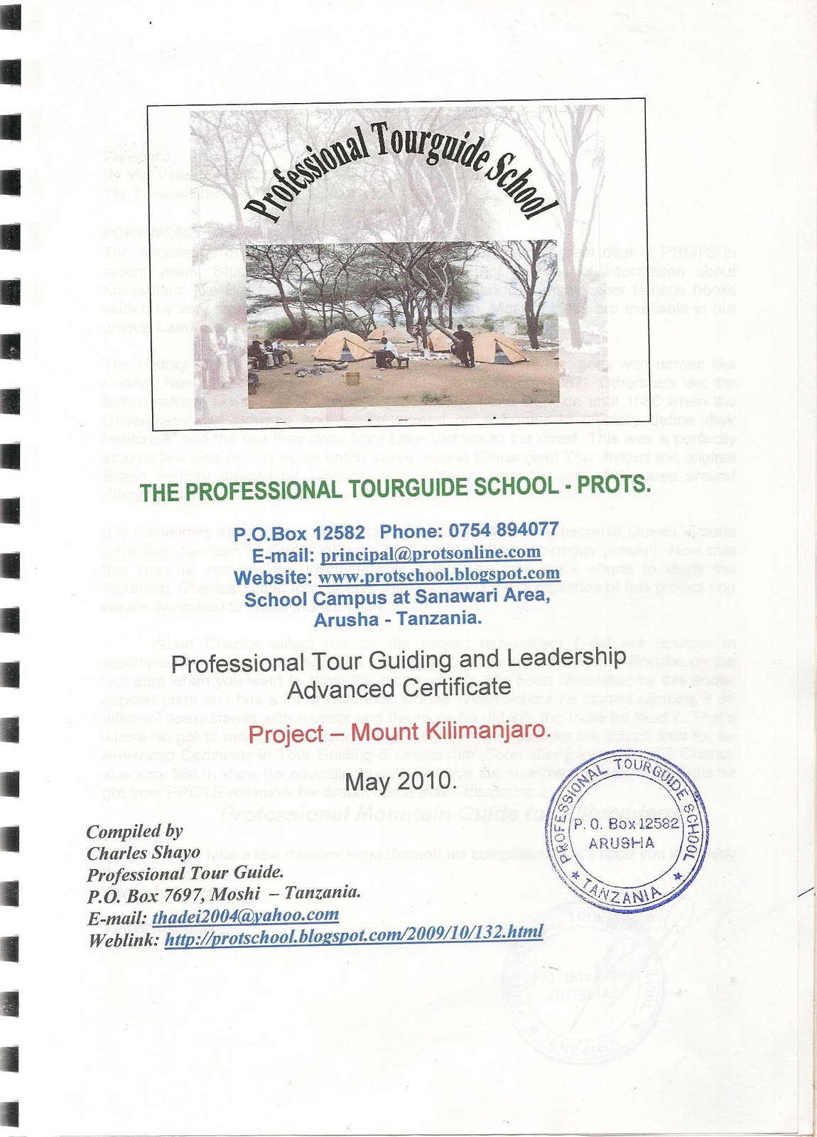 Professional Tourguide School-Graduate: 5. Charles Shayo, Graduate.