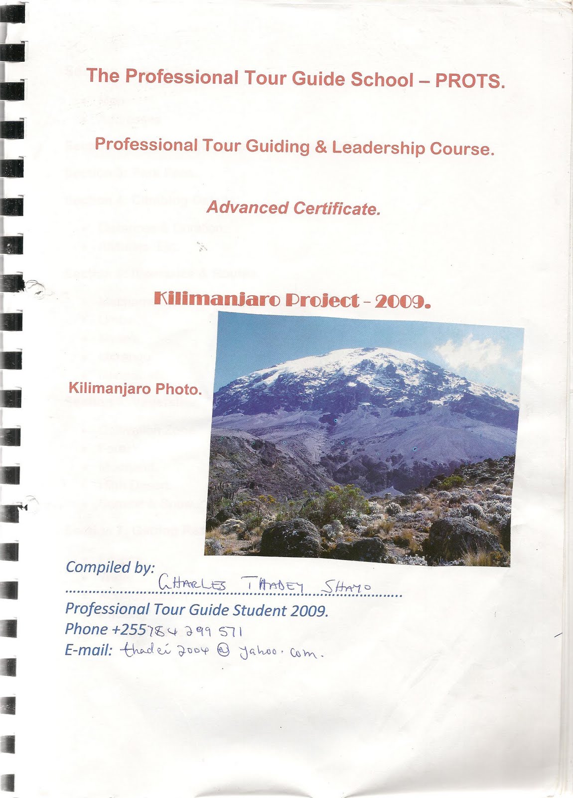 Professional Tourguide School-Graduate: 5. Charles Shayo, Graduate.