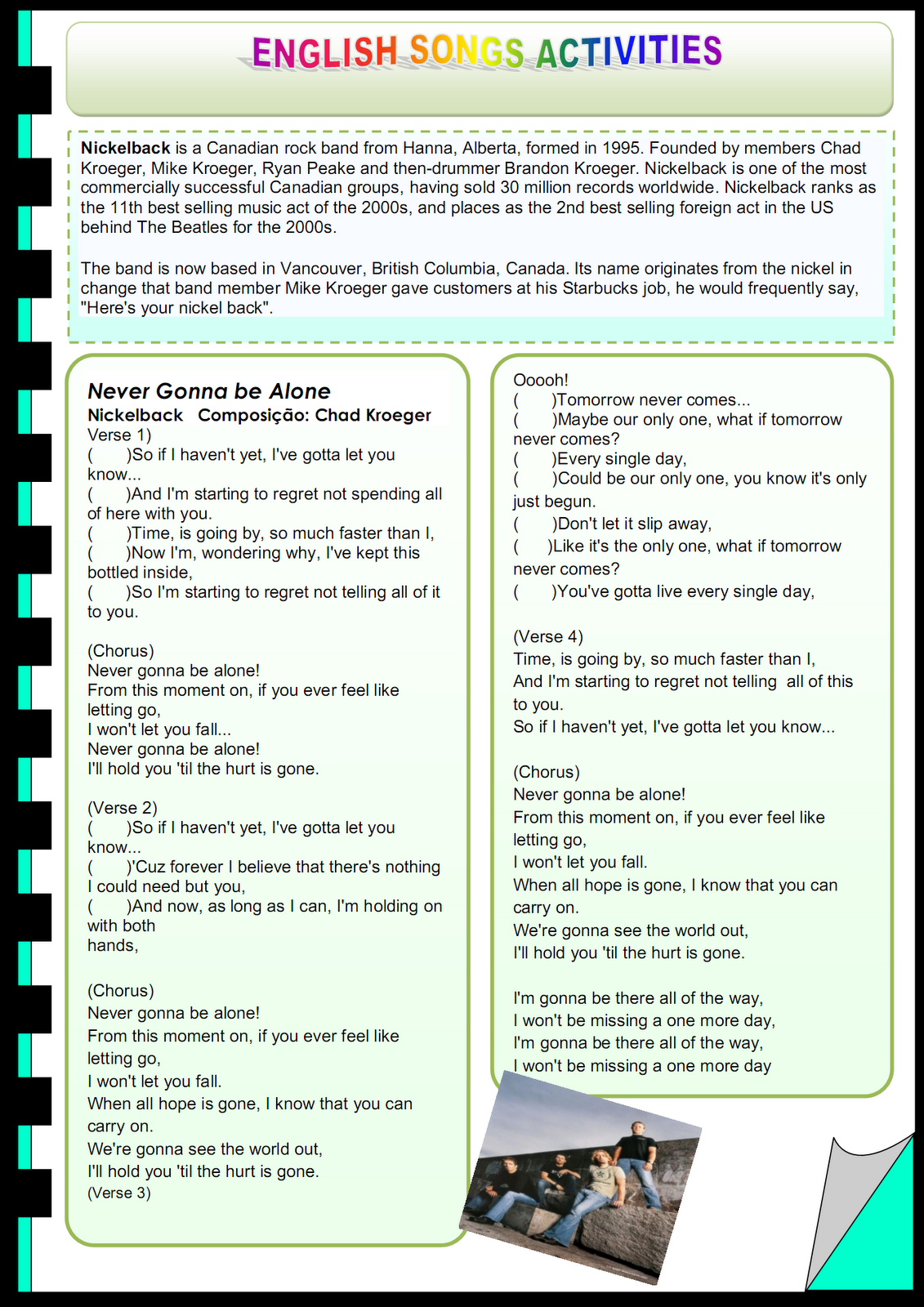 My English Classes: English song activity - Never Gonna Be Alone