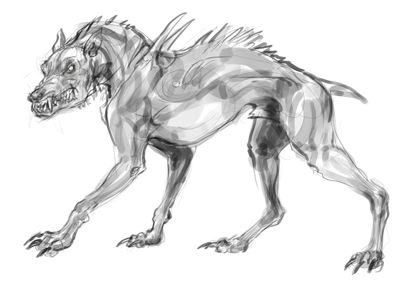 Lach's Free Range: a dog monster, a witch,head doodads and fairies