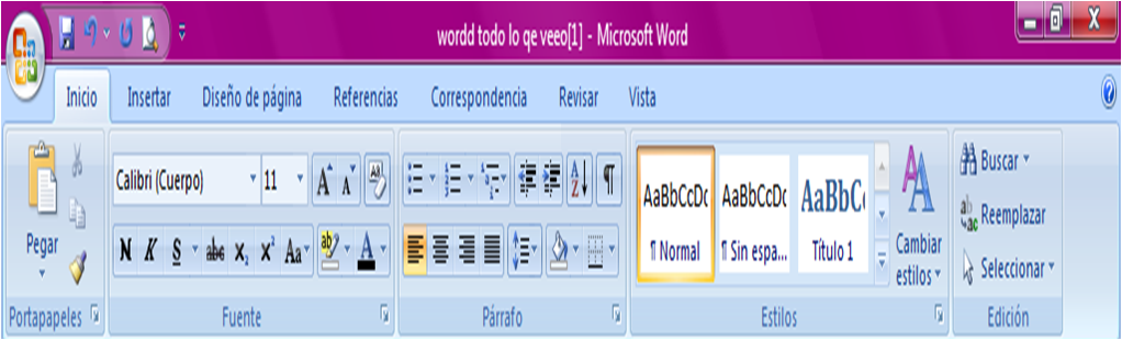 MENU INICIO DE WORD 2007