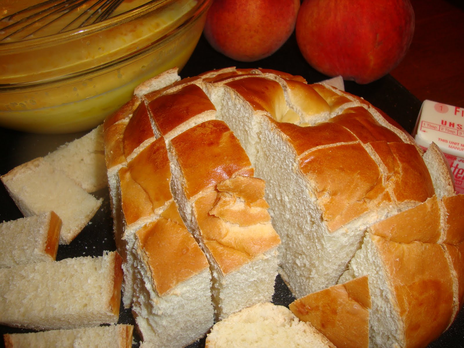 Maple Peach Bread Pudding