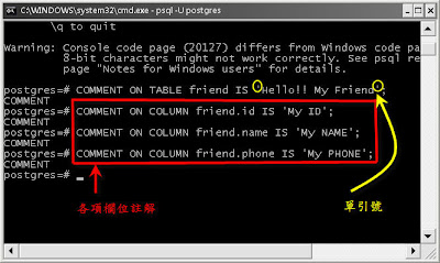 PostgreSQL ::國際中文社群網誌::: PostgreSQL之show及comment語法測試