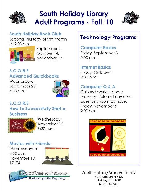 South Holiday Library Blog Fall Programs For Adults At South Holiday