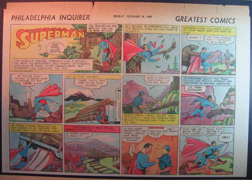 Cartoons of 1939: Superman Sunday comic strip, December 10 (and 17), 1939