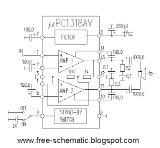 electrical engineering: Audio Amplifier Circuit using uPC1318AV