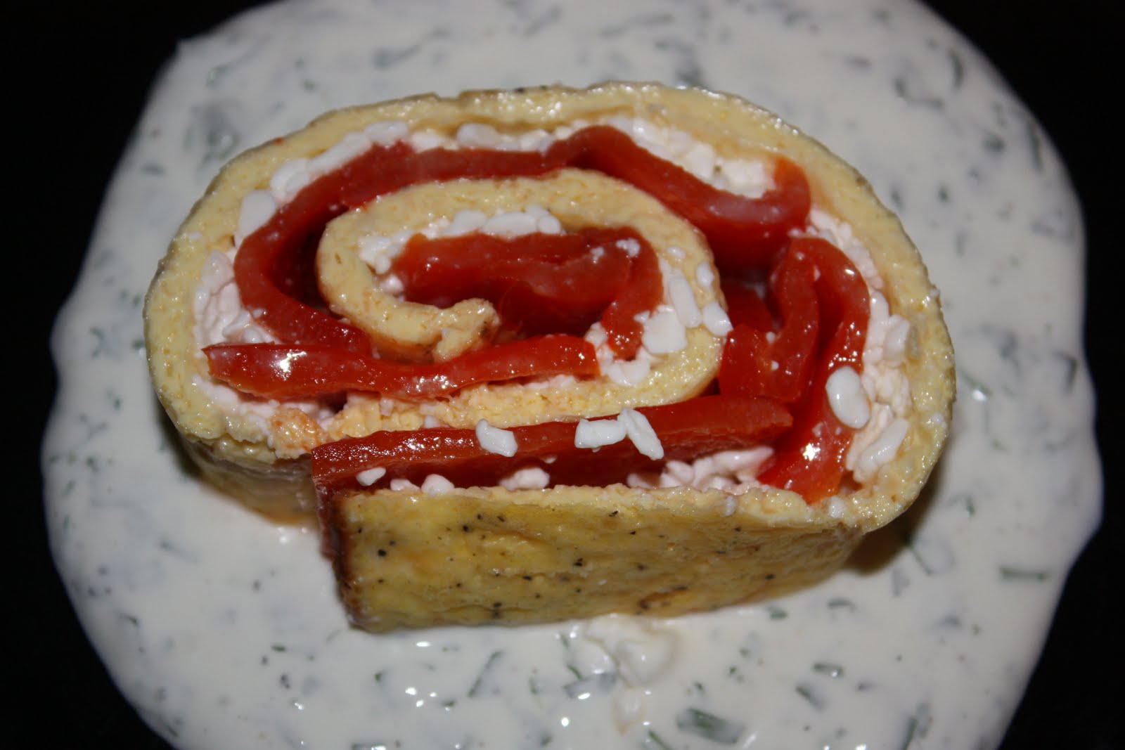 Mostly Meatless Methods: Cheese and Red Pepper Roulade with Herb Sauce