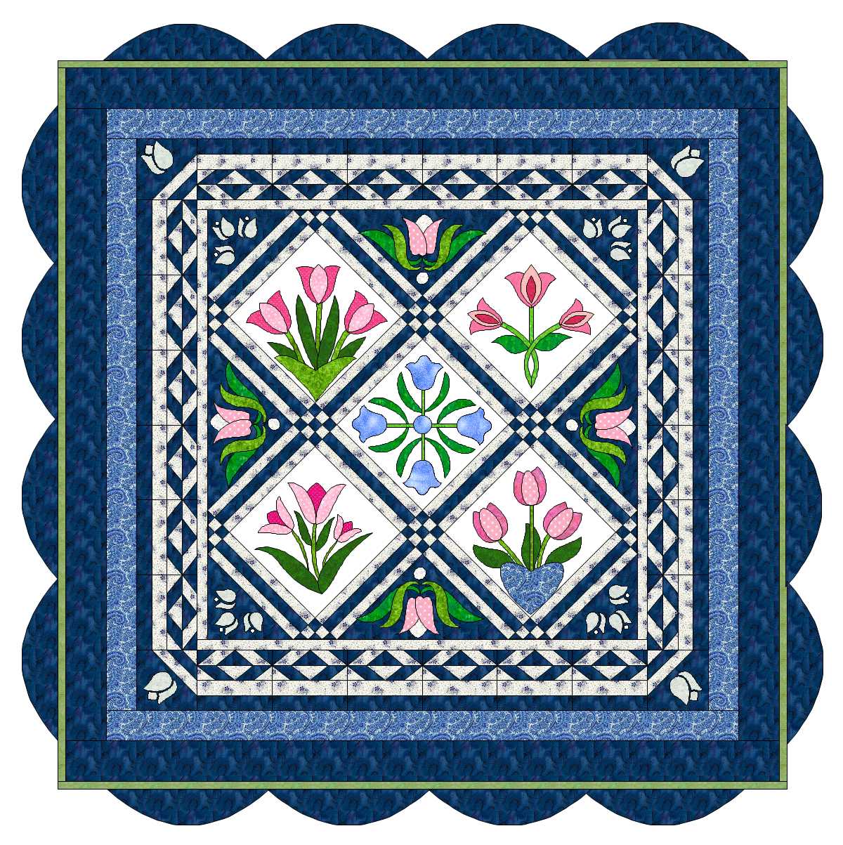 Morning Glory Designs: Pieced Borders are ready for the Tulip Tiles BOM