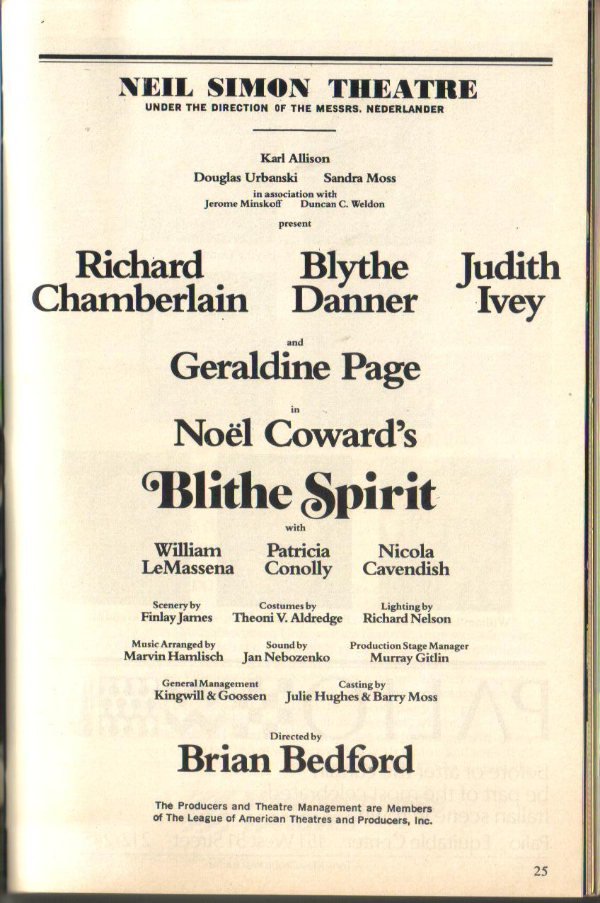 Adventures in Playbills: Blithe Spirit - 1987, Neil Simon Theatre, Broadway