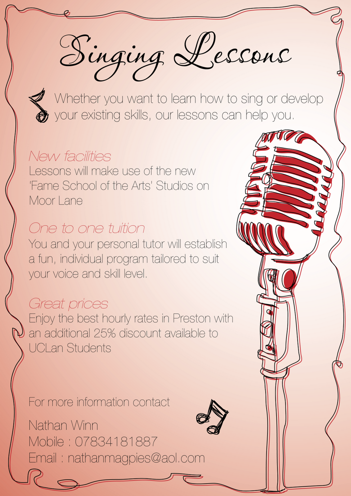 John Wendels: Nathan Winn - Singing Lessons Flyer