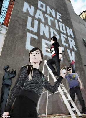 graffiti design: Banksy Graffiti Mural 'One Nation Under CCTV'