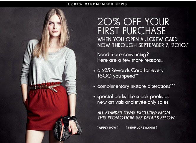 J.Crew Aficionada: J.Crew Email: 20% off when you open a J.Crew Credit Card