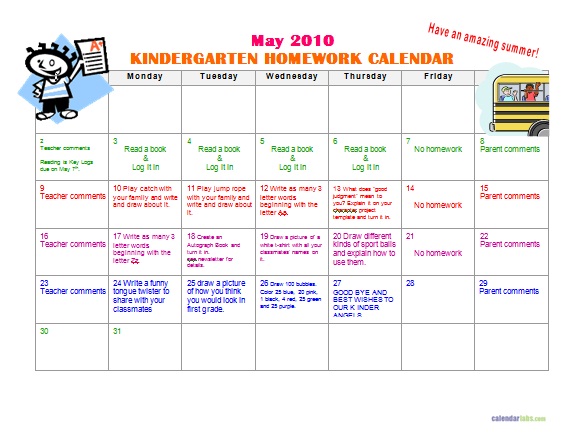 Lyndon Baines Johnson Elementary School : Kindergarten May Homework ...