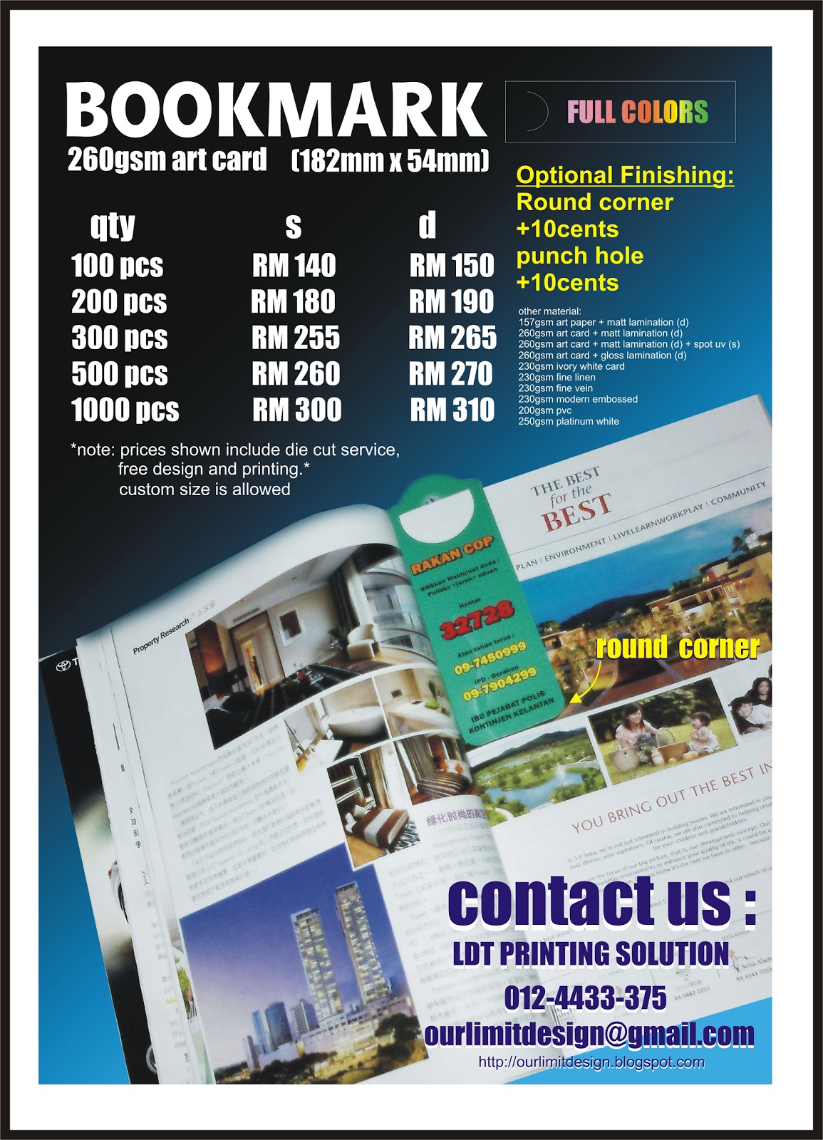 We do design and printing : Bookmark