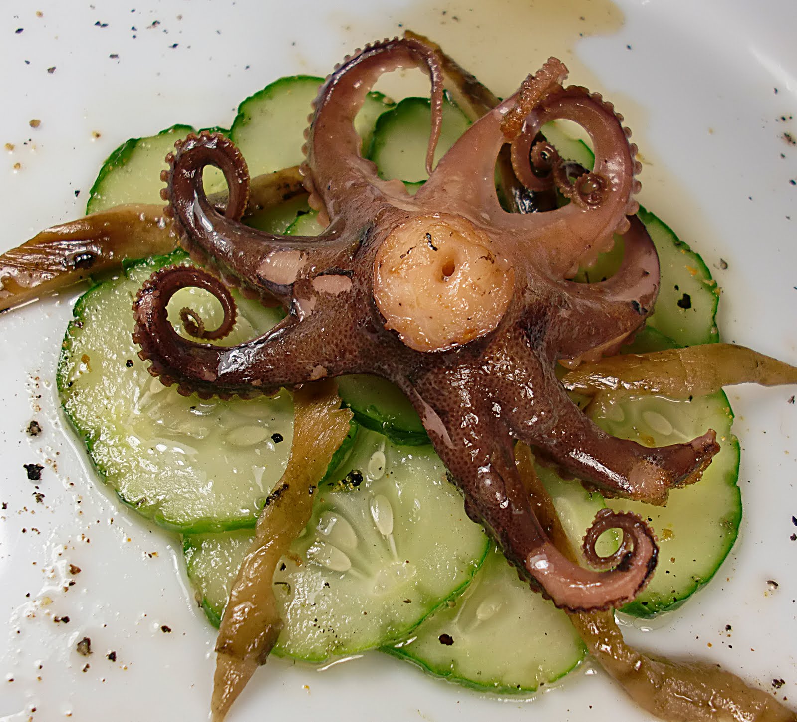 ChezWhat?: grilled swordfish, poached baby octopus and fresh cured ...