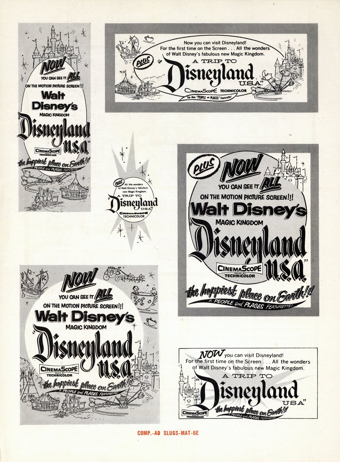 Vintage Disneyland Tickets: Disneyland U.S.A. - People and Places Ad Sheets