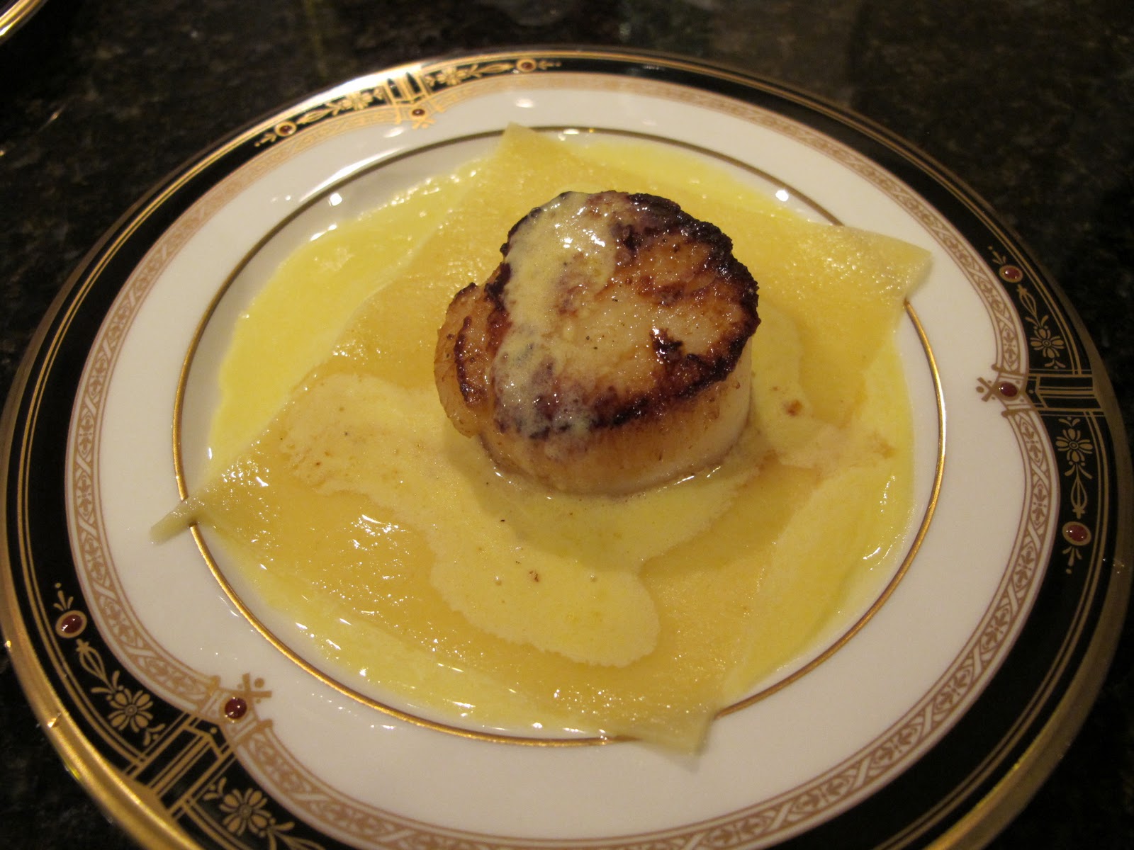 No Smoke No Pressure: Open Faced Scallop Ravioli with Saffron Cream