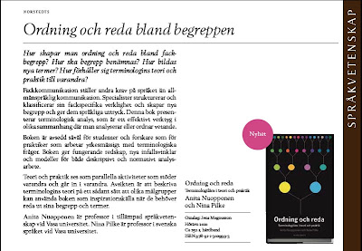 Boken "Ordning och Reda. Terminologi- lära i teori och praktik"