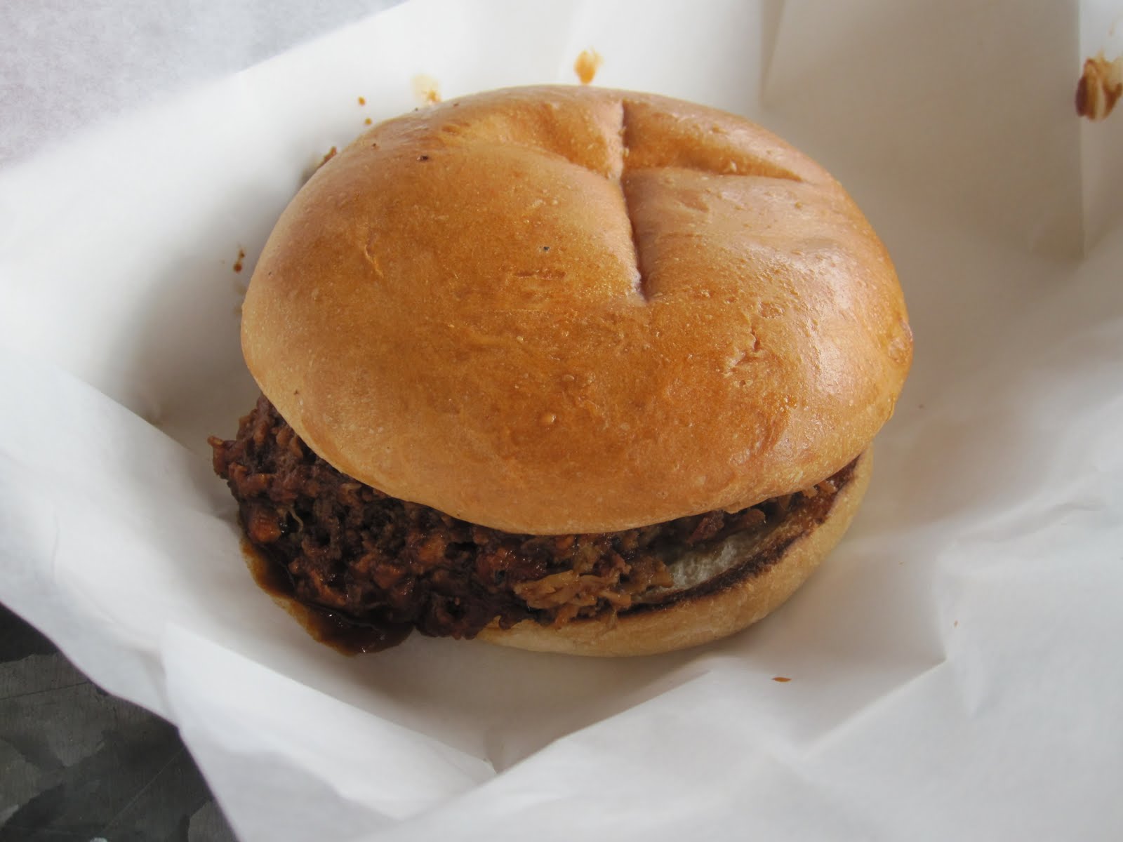 Man Up: Tales of Texas BBQ™: Chopped-beef sandwich at Granzin BBQ (New ...