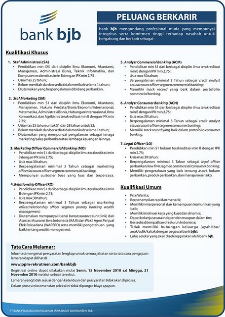 Update Lowongan: Rekrutment Pegawai Bank BJB 2010